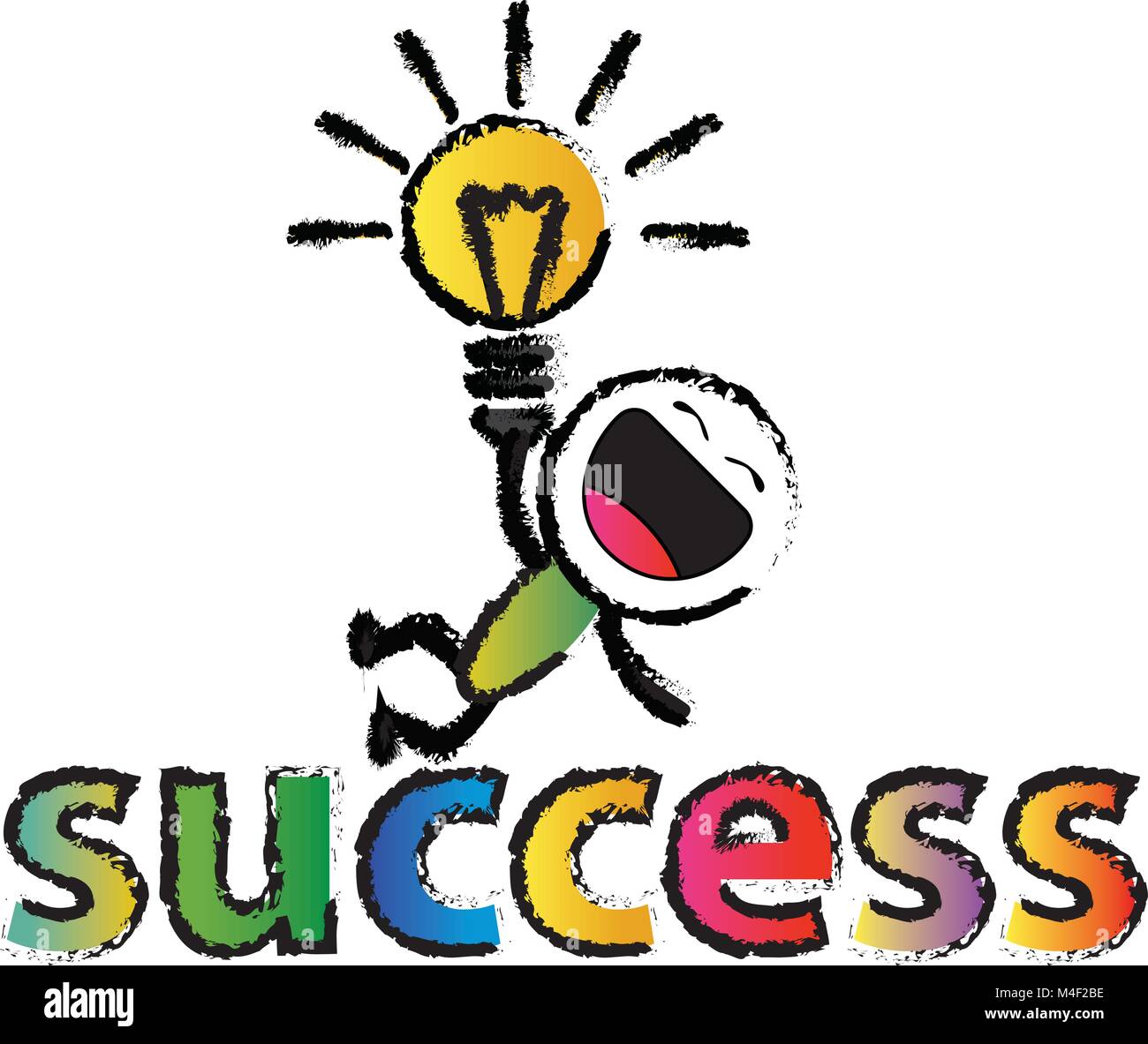 colorful happy cartoon get idea on success, Vector drawing concept ...