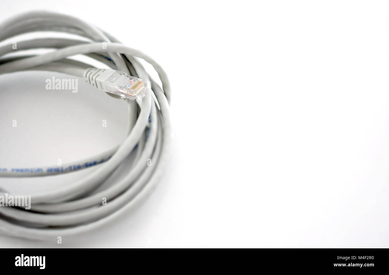 ethernet cable isolated on white background. Top view Stock Photo - Alamy