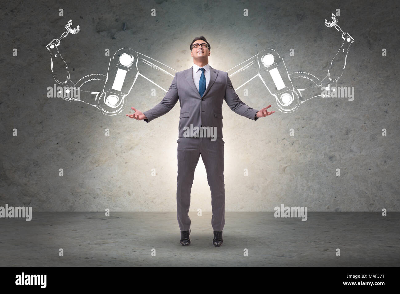 Businessman man with robotic arms Stock Photo - Alamy