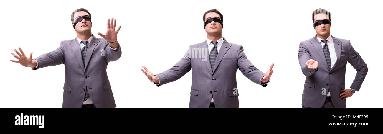 Blindfolded businessman isolated on white Stock Photo - Alamy