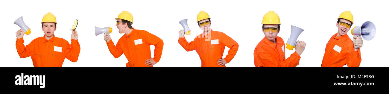 Loudspeaker construction hard hat Cut Out Stock Images & Pictures - Alamy