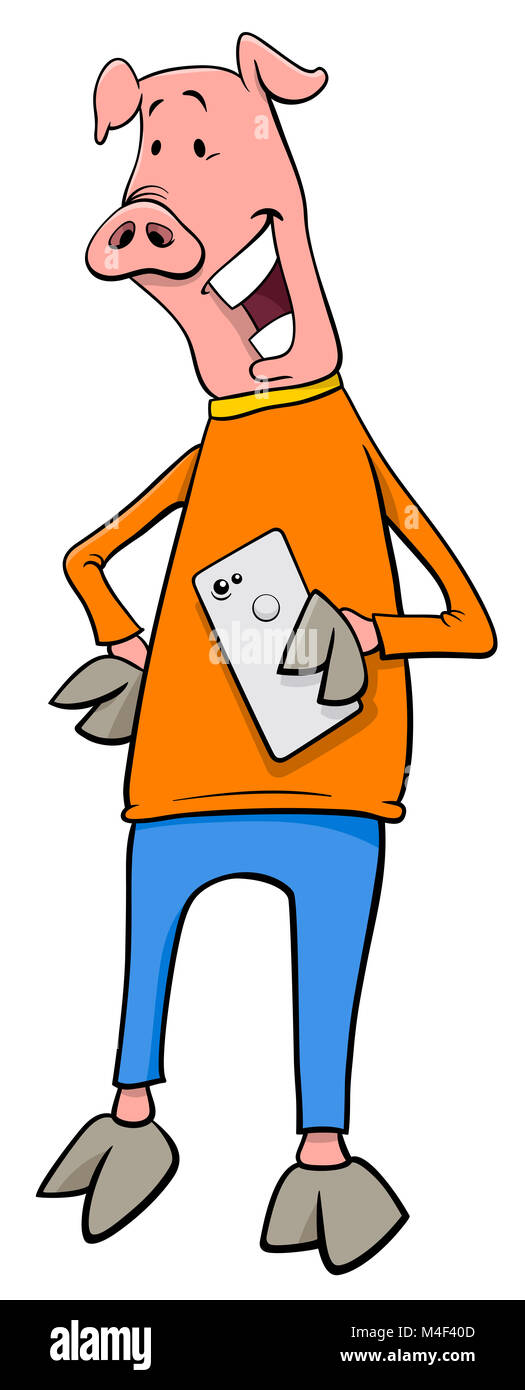 pig character with smart phone Stock Photo - Alamy