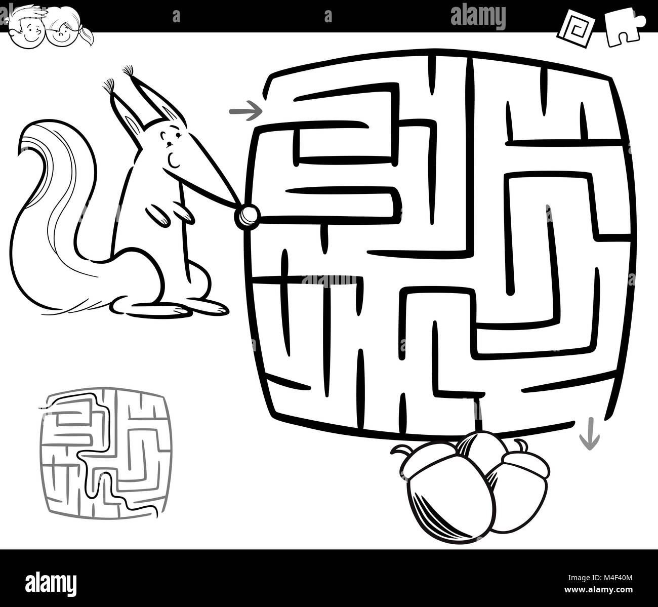 maze with squirrel coloring page Stock Photo - Alamy