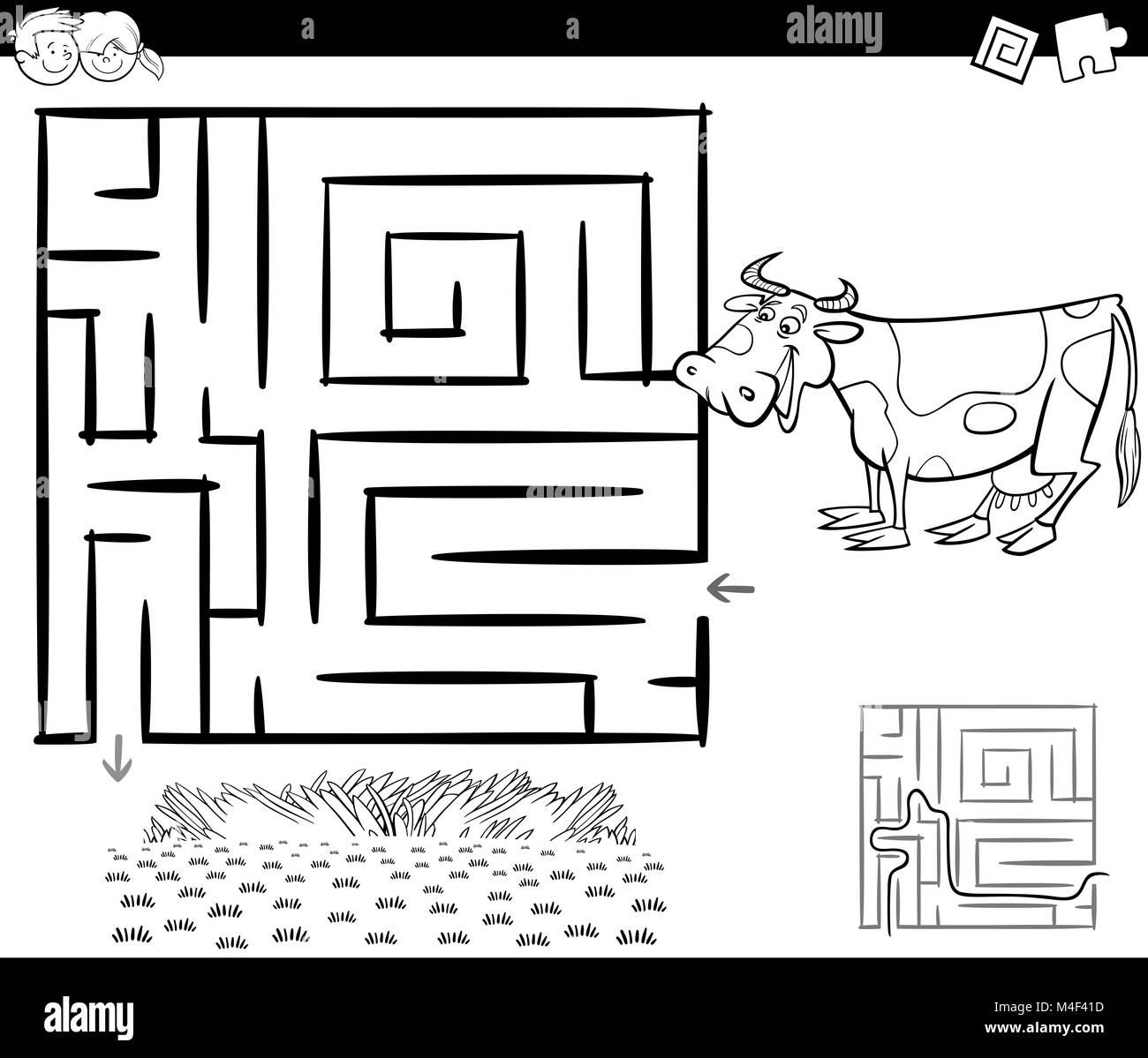 maze with cow for coloring Stock Photo - Alamy