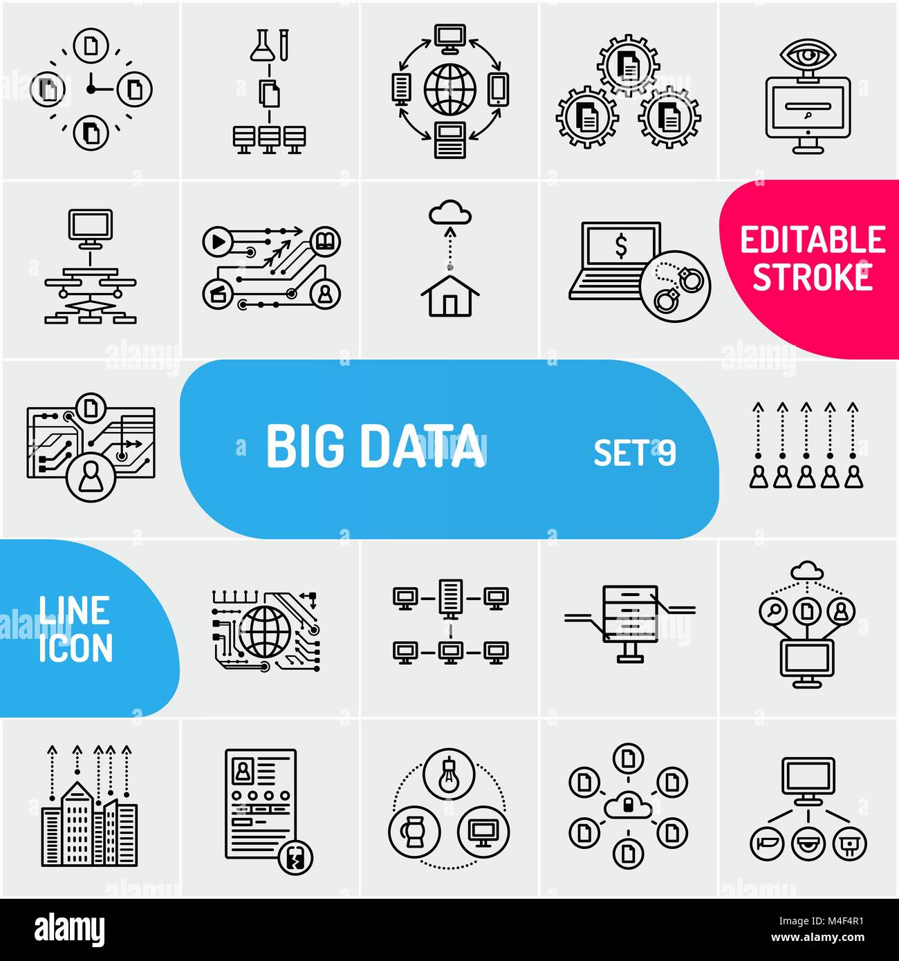 Big data line icons set. Data analytics, cloud computing. Vector ...