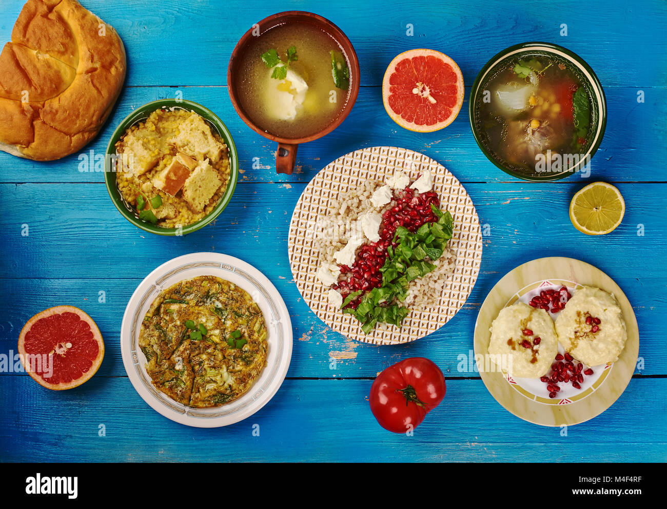 Egyptian cuisine . Traditional assorted Egypt dishes, Top view Stock ...