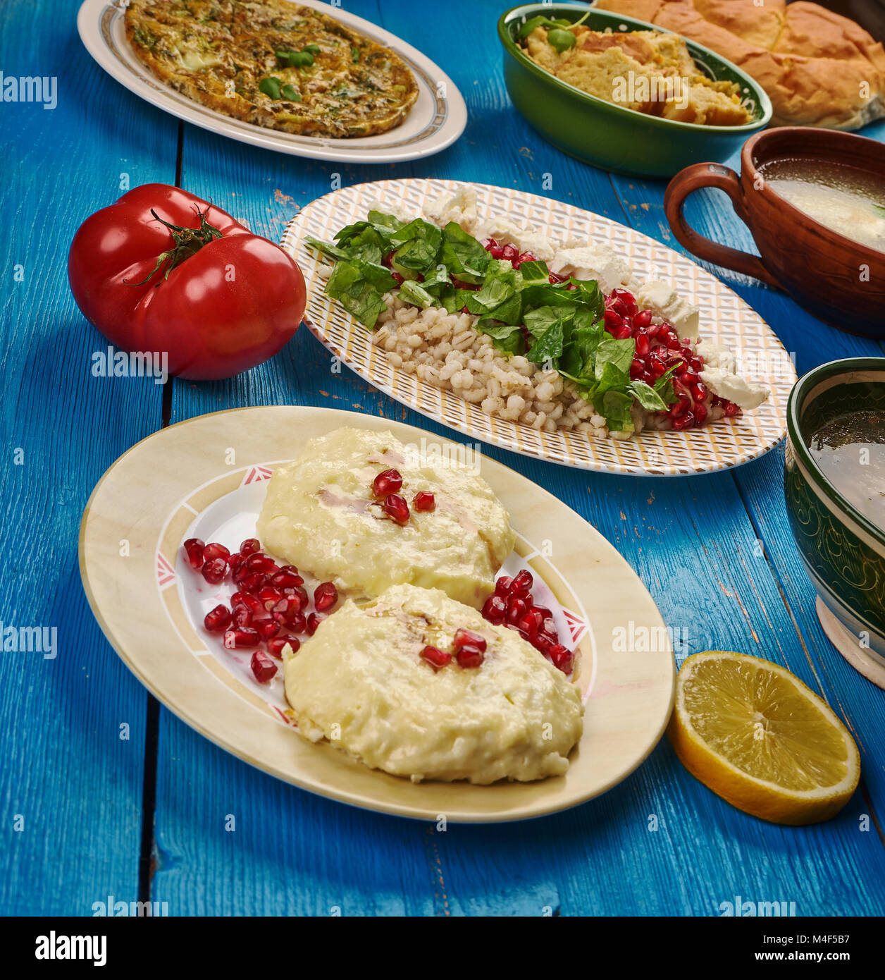 Egyptian cuisine . Traditional assorted Egypt dishes, Top view Stock ...