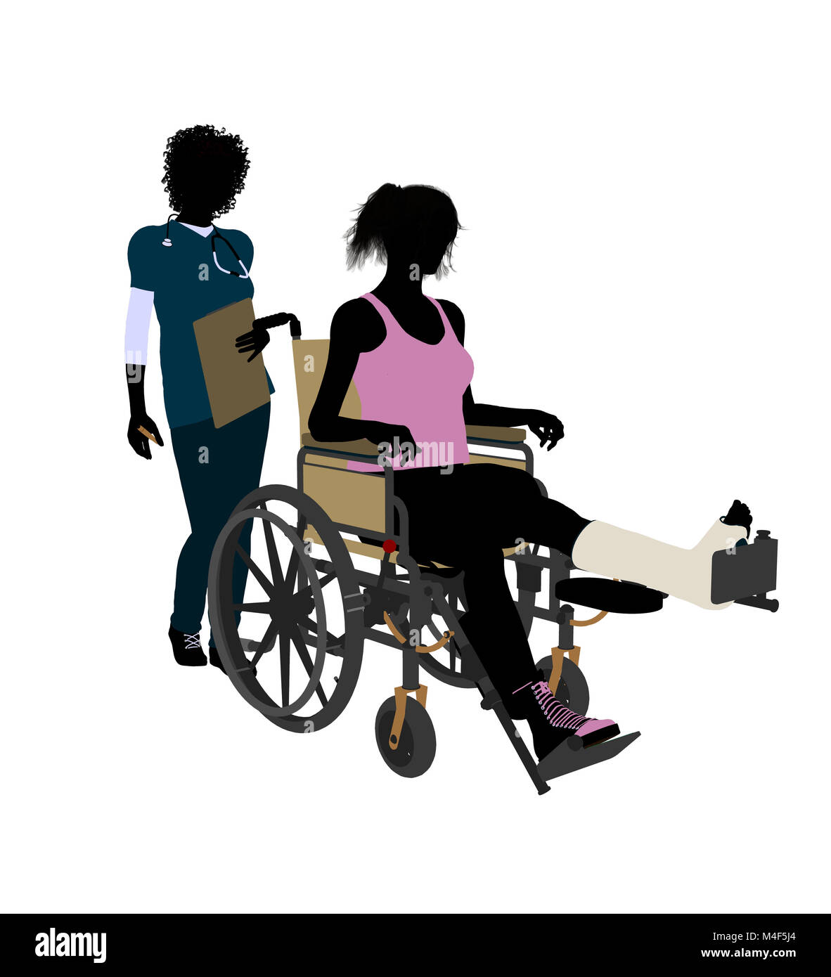 African american female doctor with injured female athlete silhouette ...