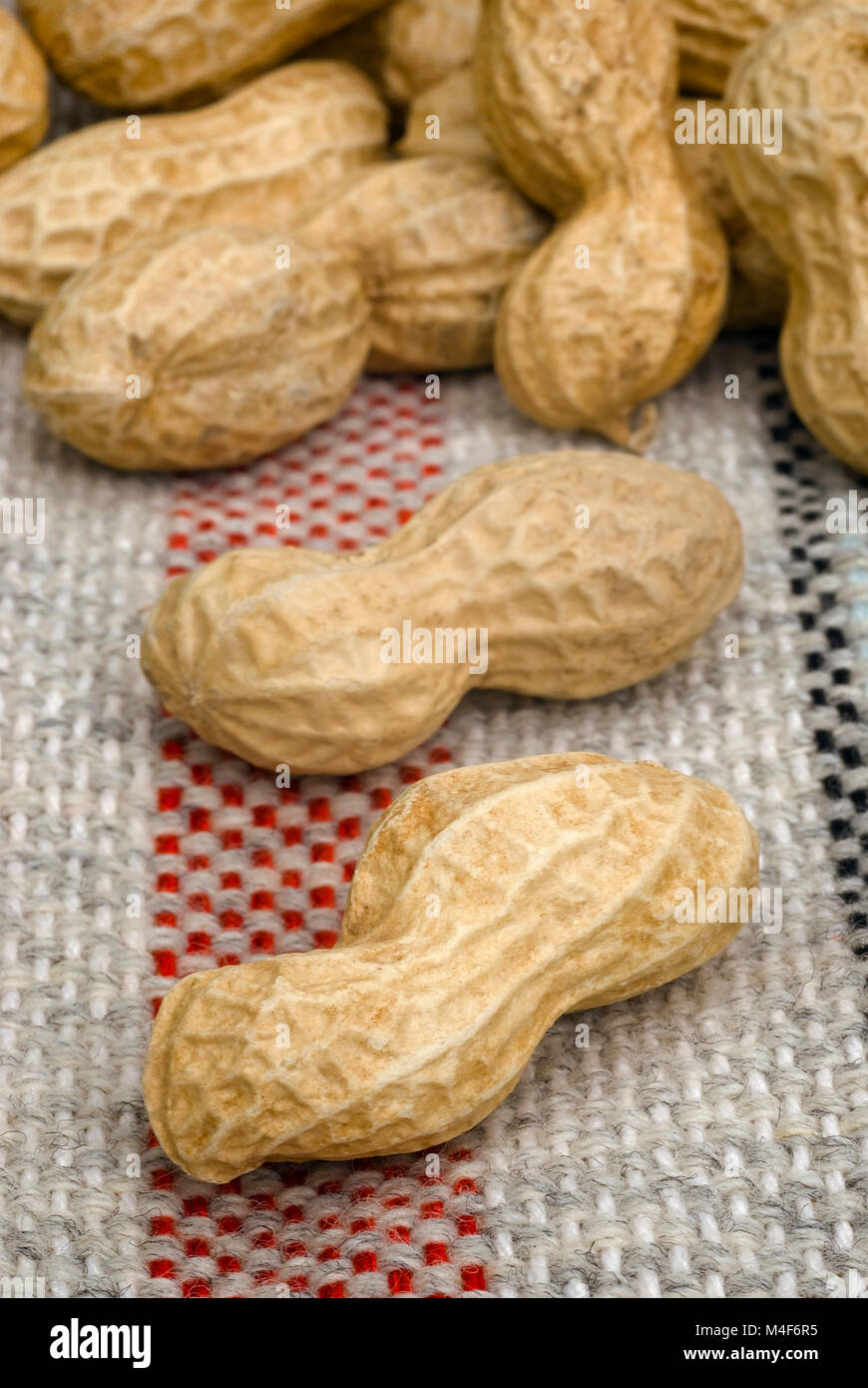 peanuts in shells with colored cloth background, Clouse up Stock Photo ...