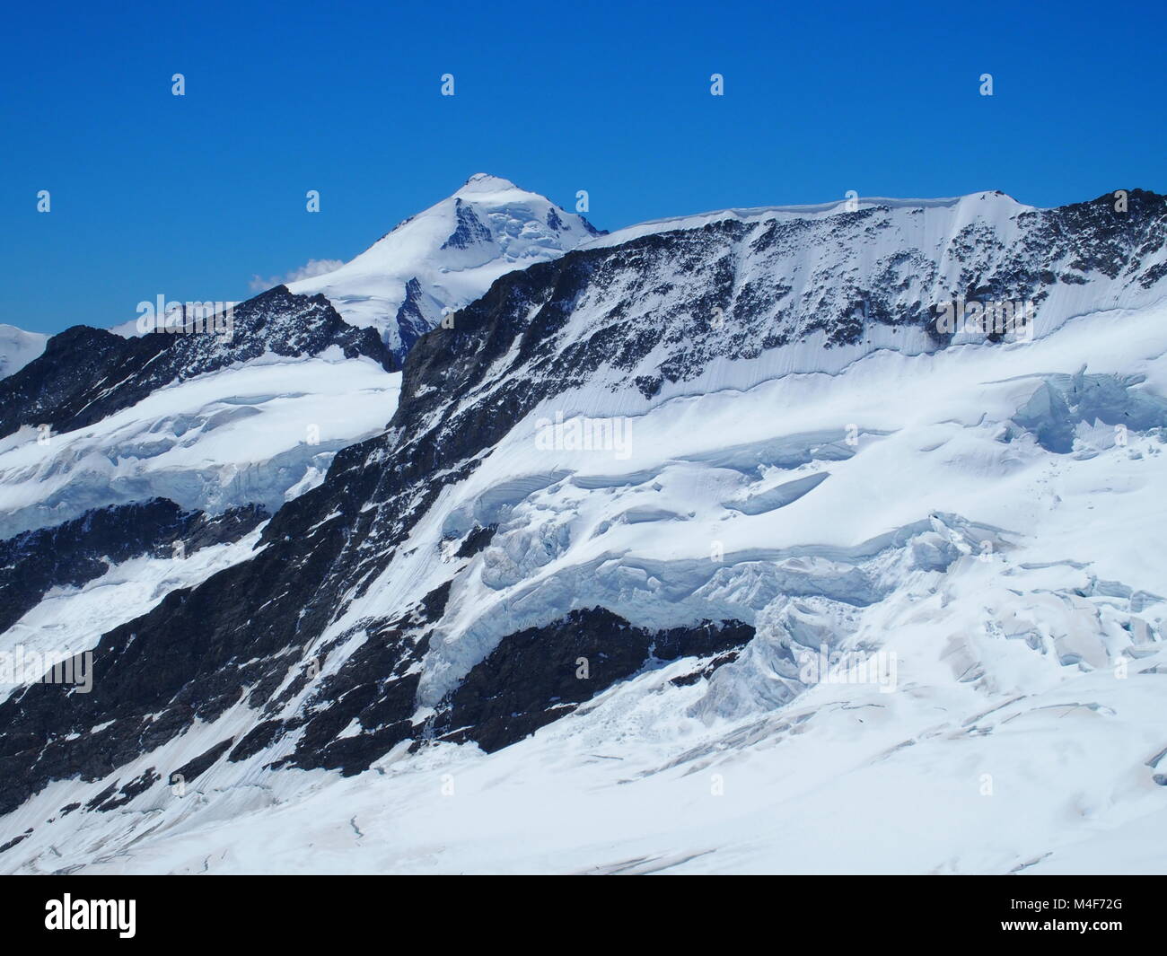 SWISS ALPS, snow covered high alpine mountains range landscapes seen ...