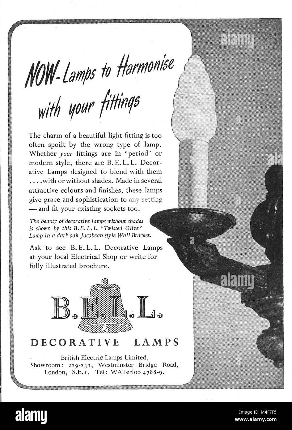 BELL British Electric Lamps Ltd decorative lamp advert, advertising in ...