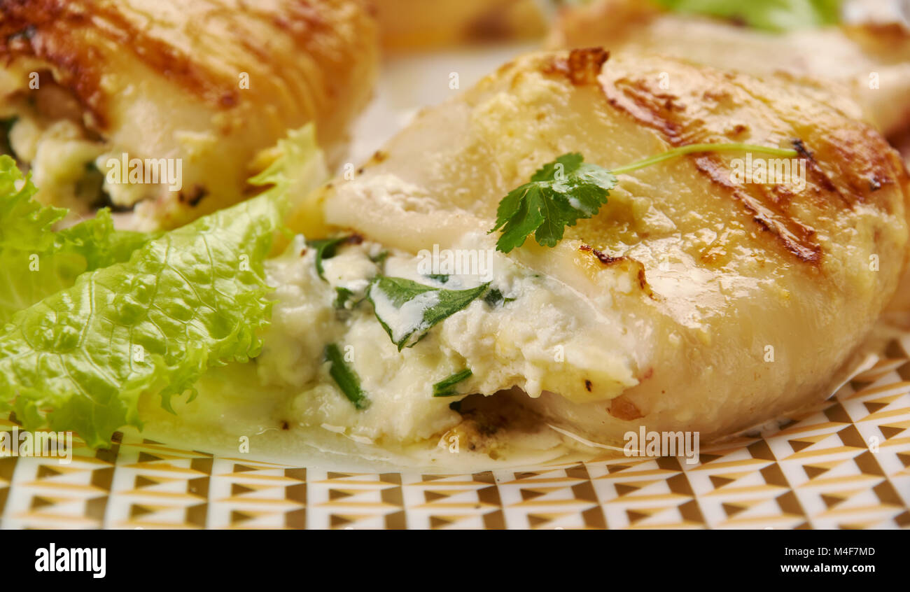 Gemisto Kalamari - Greek dish, stuffed squid with feta and cilantro ...