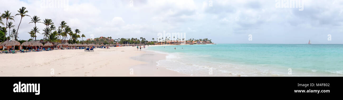 Panorama from Druif beach on Aruba island in the Caribbean Sea Stock ...