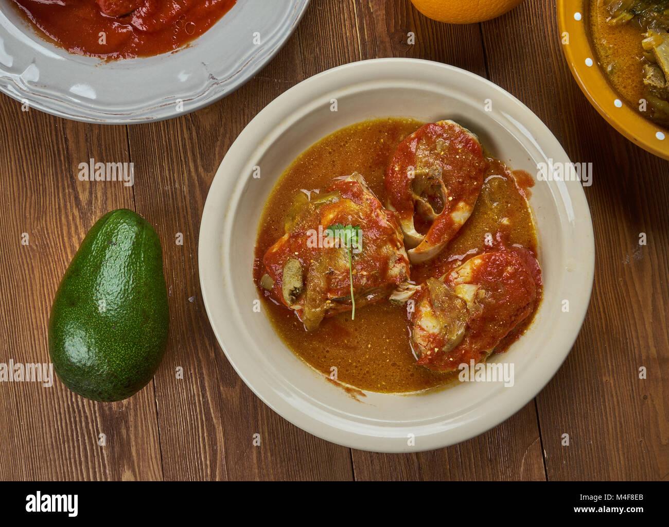 Nigerian cuisine - Banga soup , Traditional assorted dishes, Top view ...