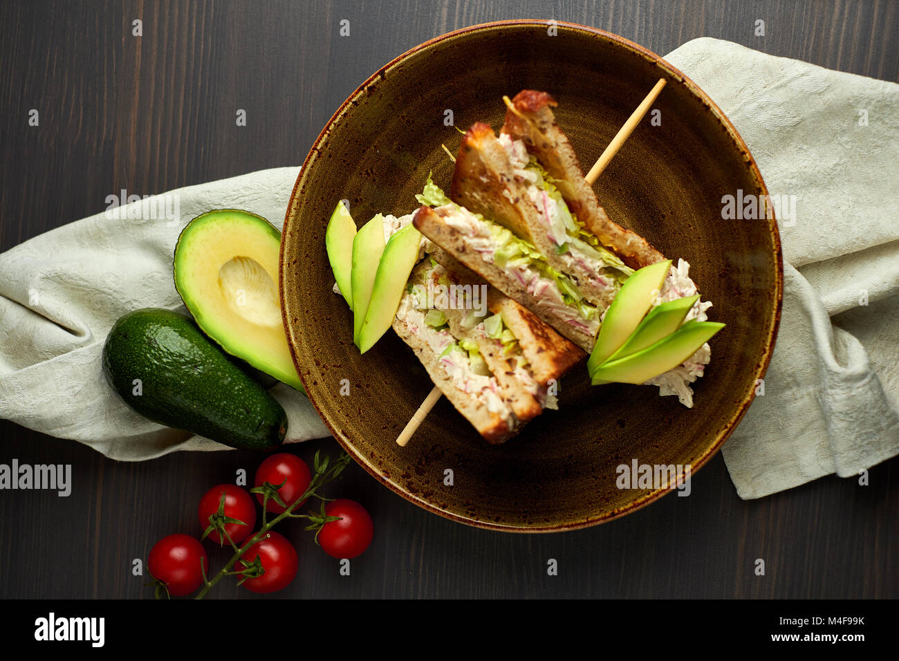 Top view of Healthy Sandwich toast with lettuce, ham, cheese and tomato ...