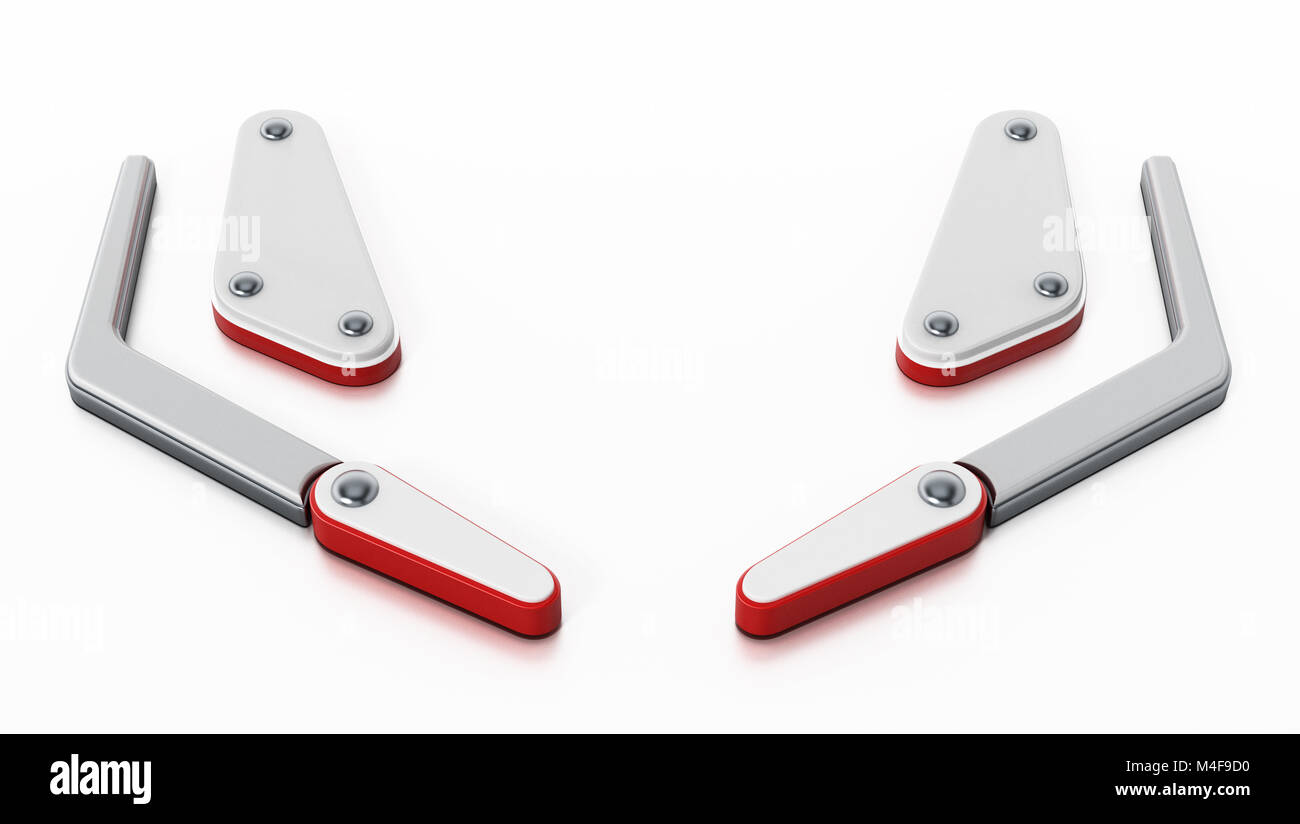 Pinball flippers and bumpers isolated on white background. 3D ...