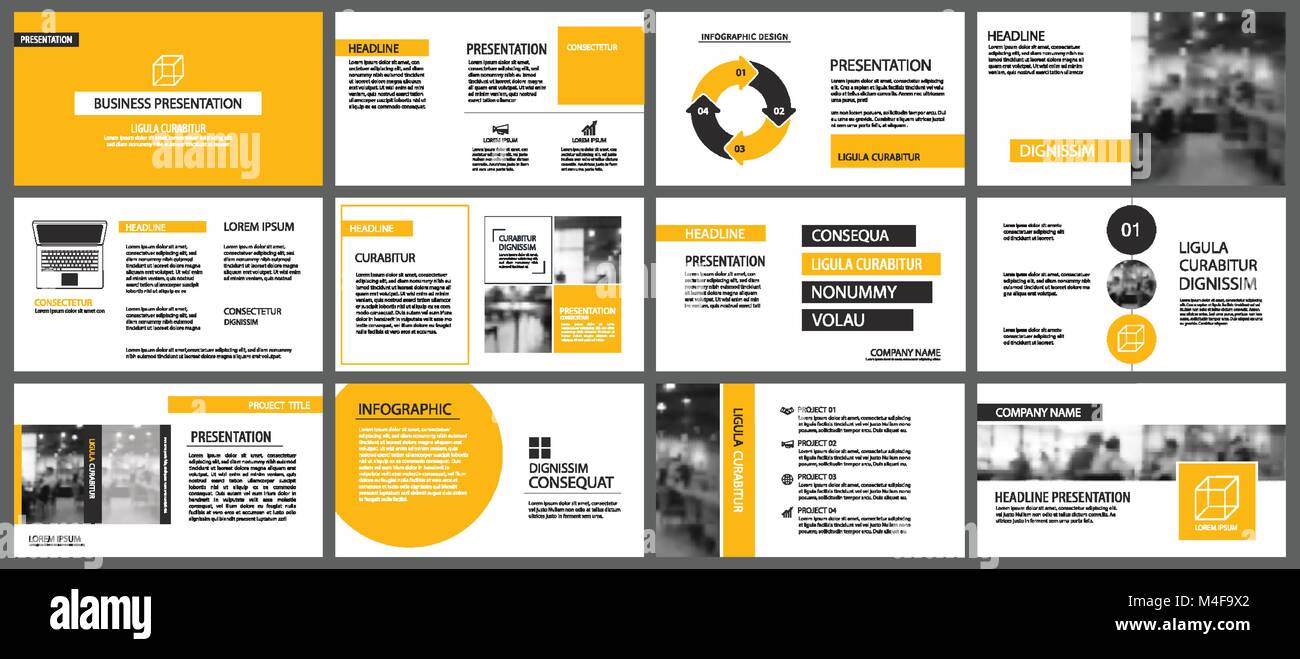 Yellow presentation templates and infographics elements background. Use ...