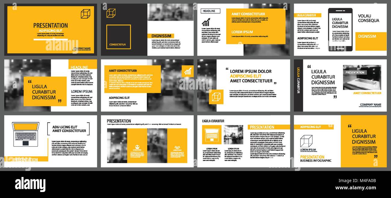 Yellow presentation templates and infographics elements background. Use ...