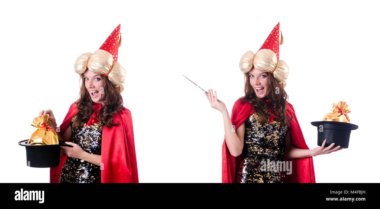 Female magician isolated on white Stock Photo - Alamy