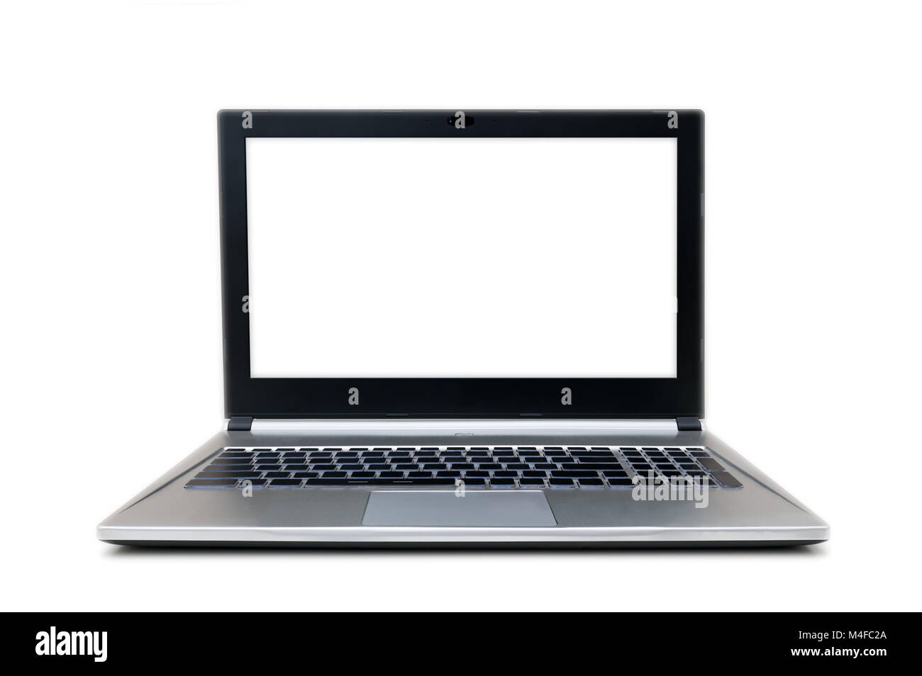 front view af isolated grey and black laptop with no sign keyboard ...