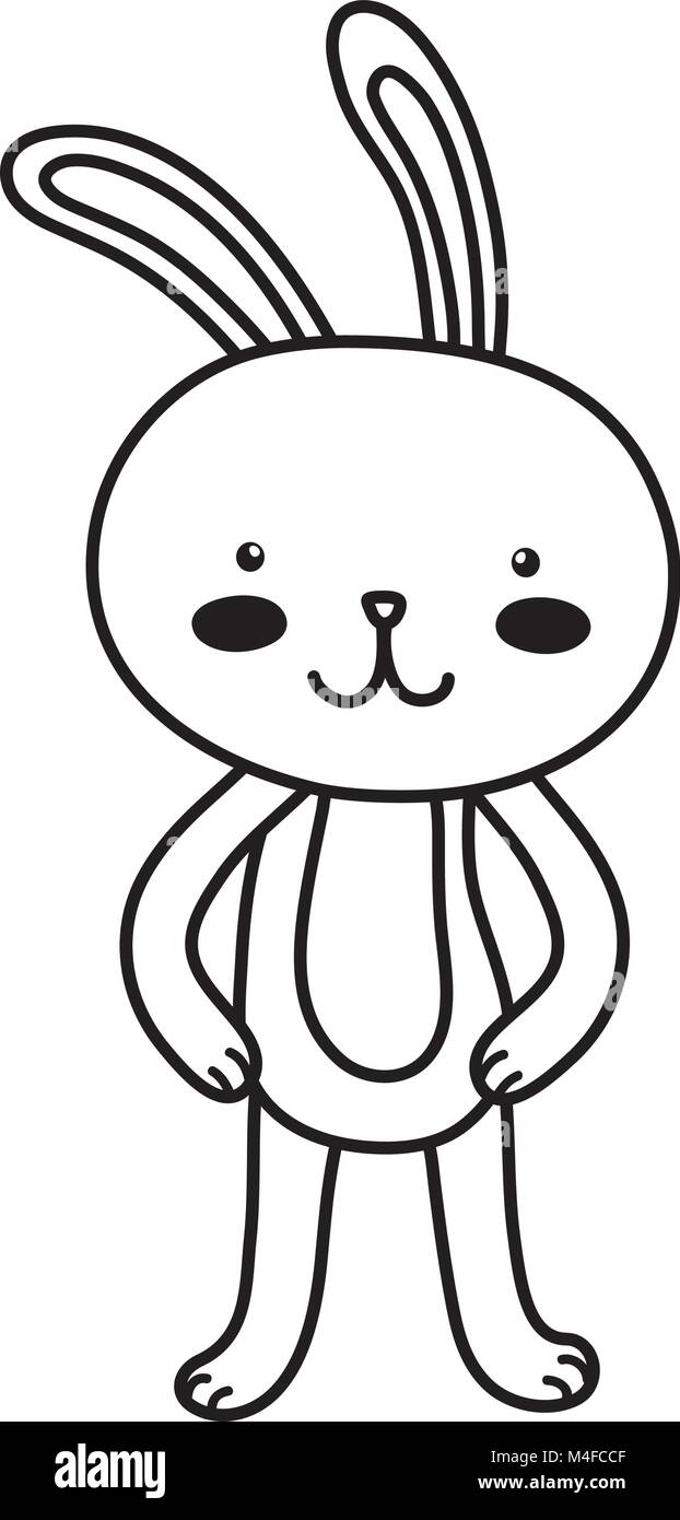 line happy rabbit cartoon with facial expression Stock Vector Image ...