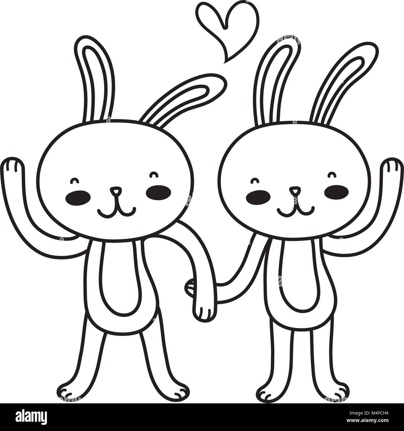 line rabbit couple love with hands together Stock Vector Image & Art ...