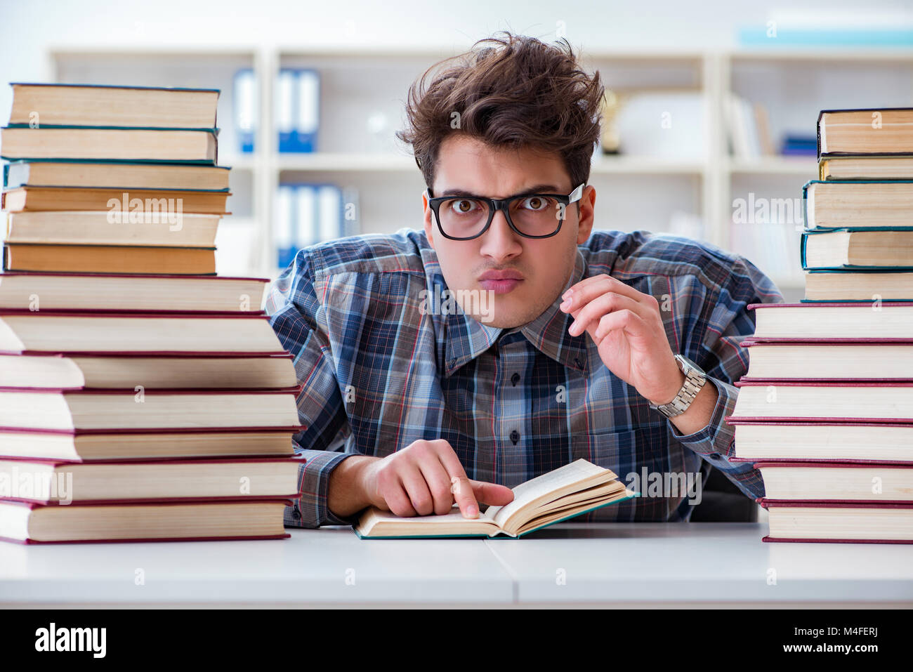 Nerd funny student preparing for university exams Stock Photo - Alamy