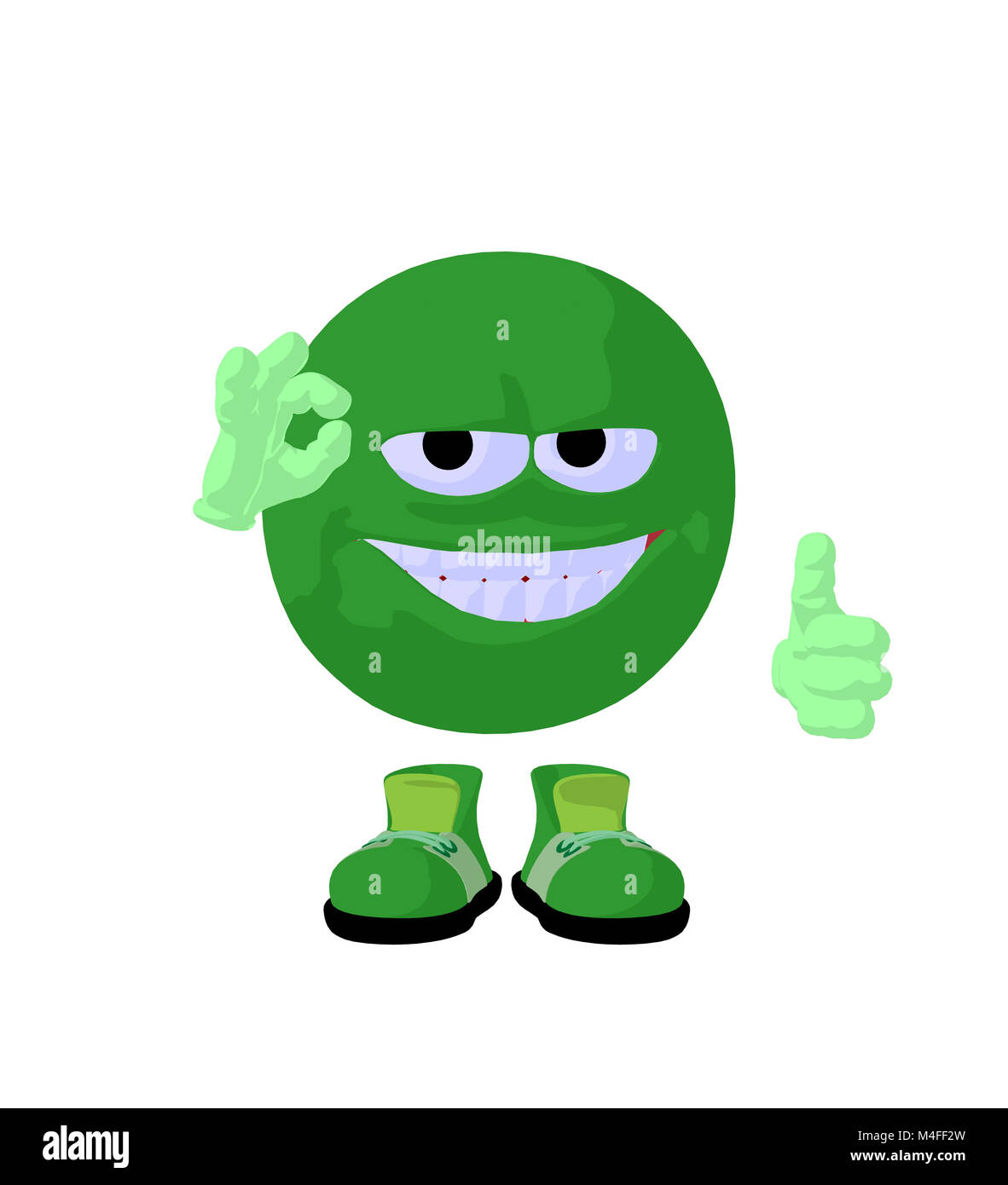 Cute green emoticon art illustration on a white background Stock Photo ...