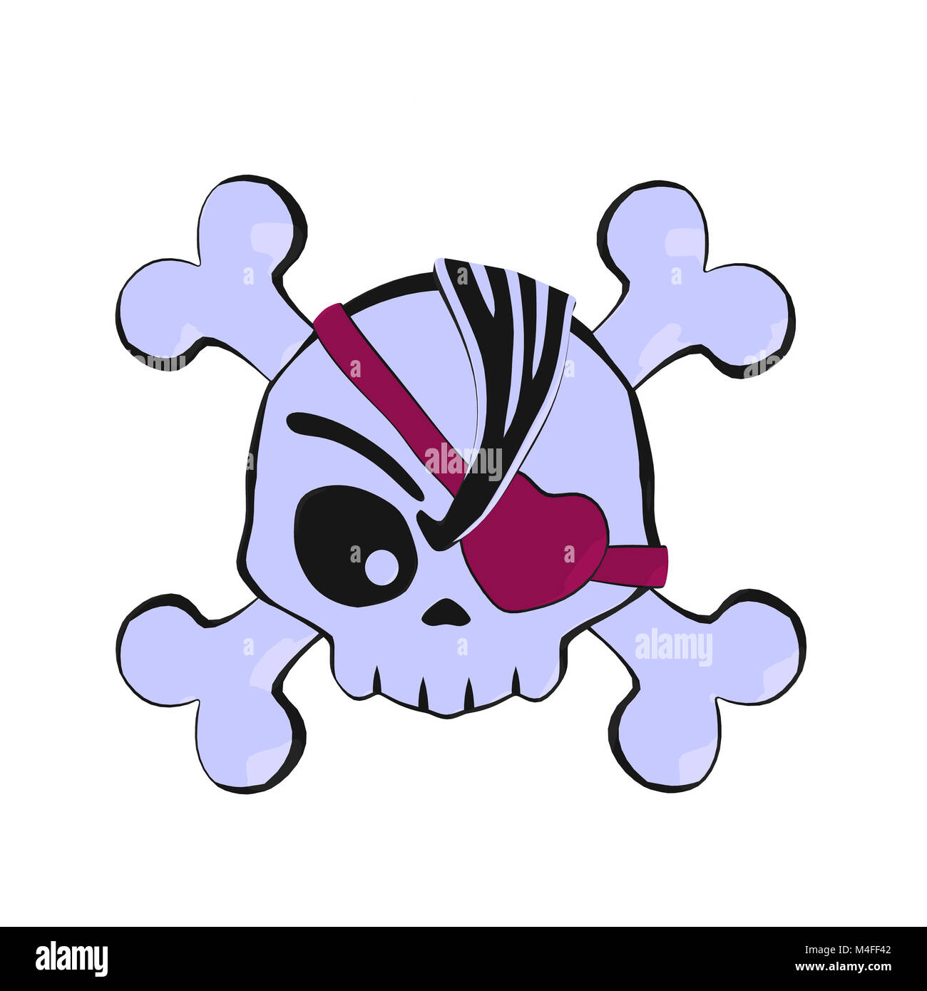 Skull and crossbones with an eye patch illustration on a white ...