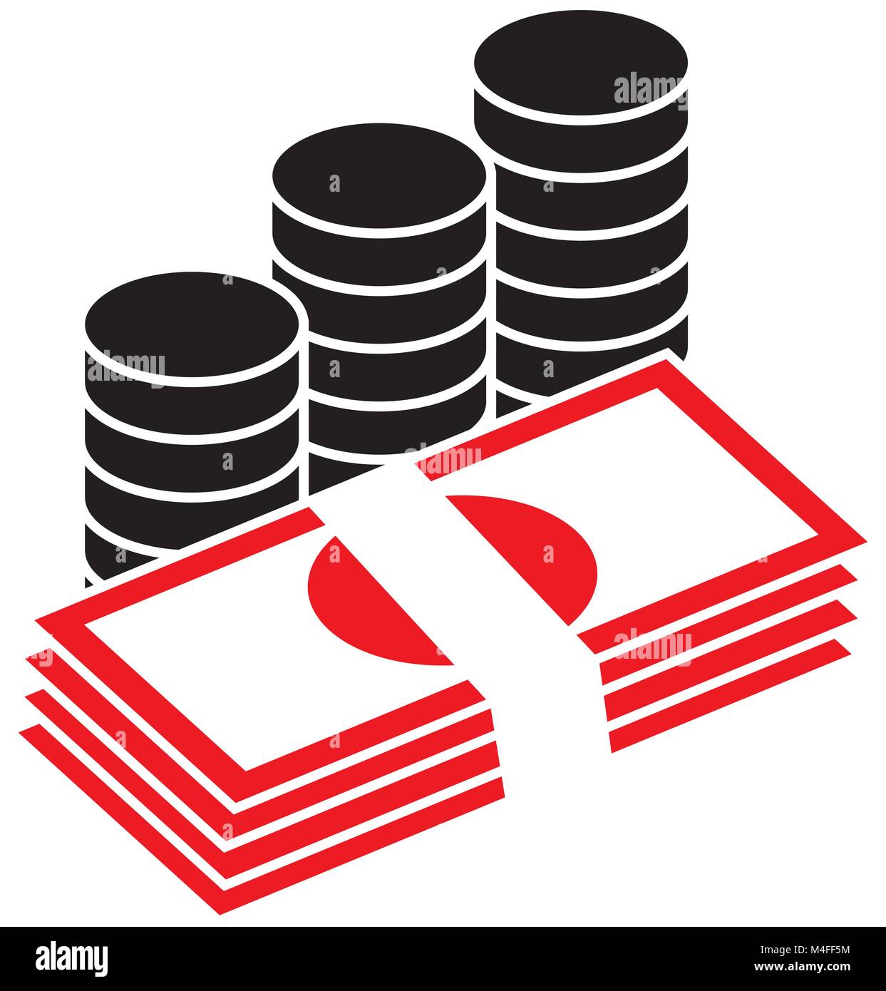 Pile of bank notes or bills and coins stacked. Currency icon or logo ...