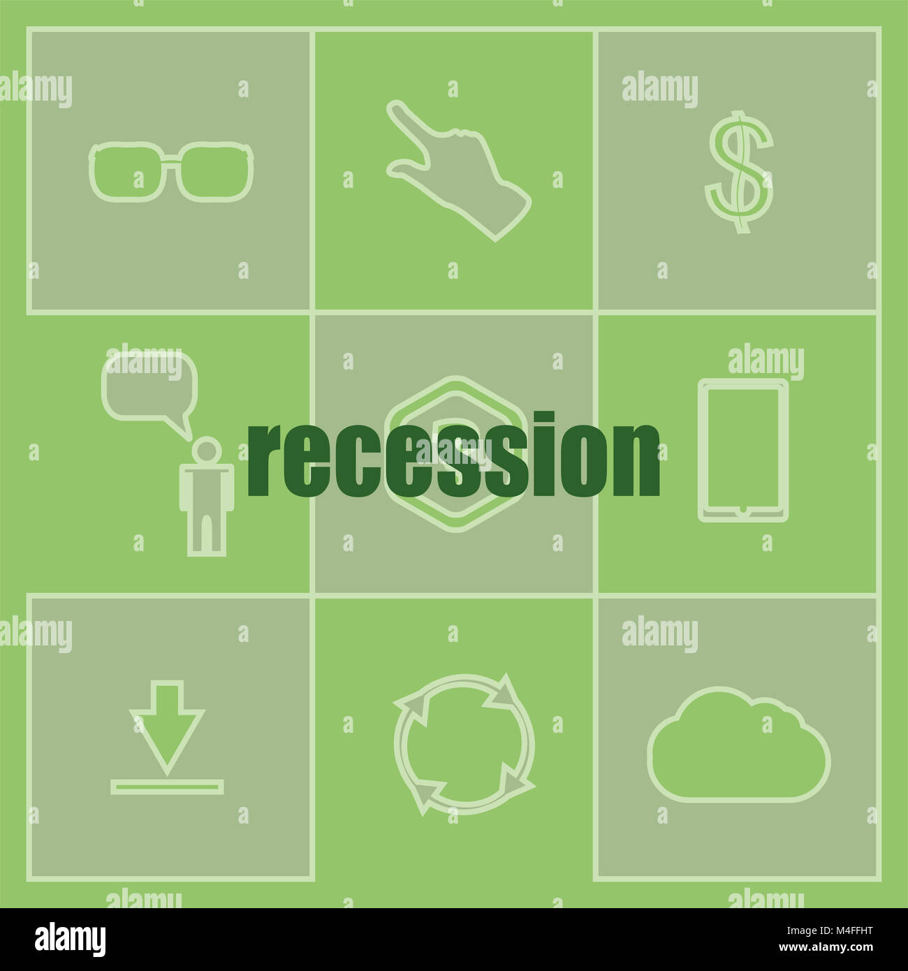 Business concept. words recession . Icon and button set Stock Photo - Alamy