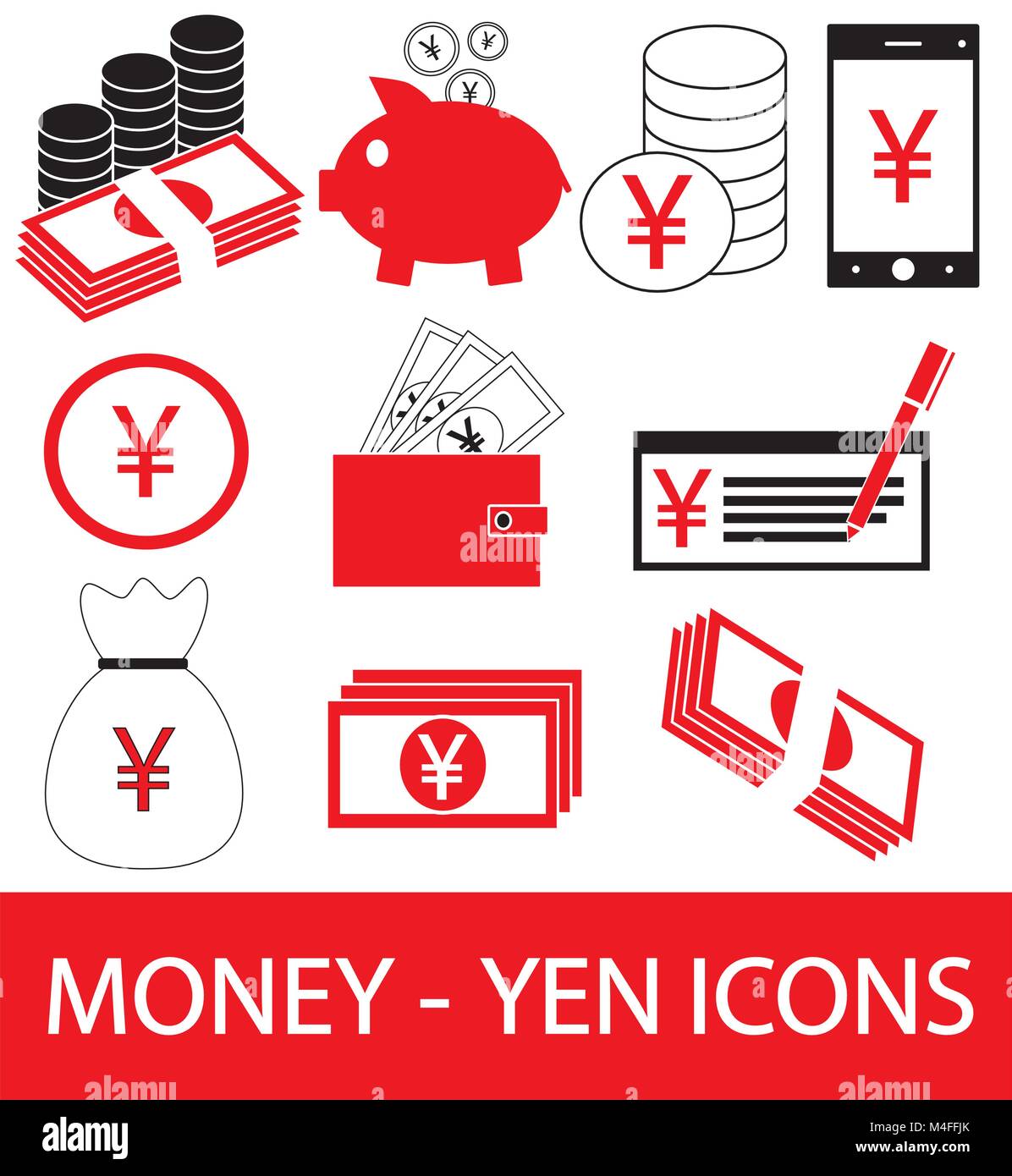 Set, collection or pack of Yen, Yuan or Renminbi currency icon or logo ...