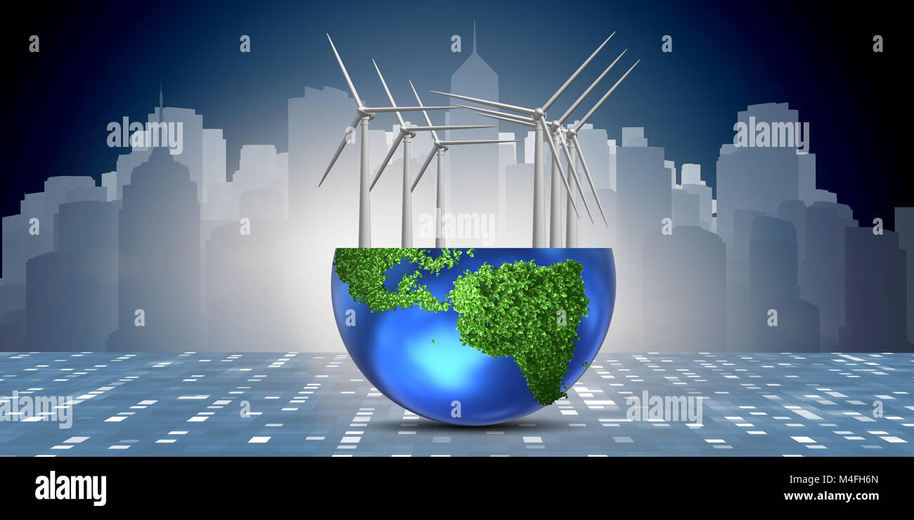 Concept of alternative energy with windmills - 3d rendering Stock Photo ...