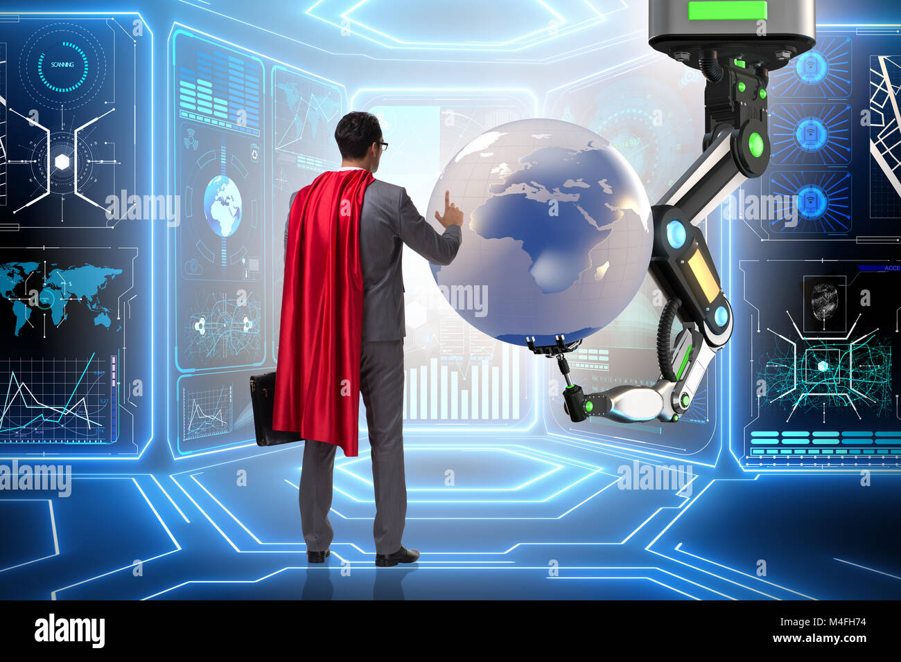 Superhero in global business concept Stock Photo - Alamy