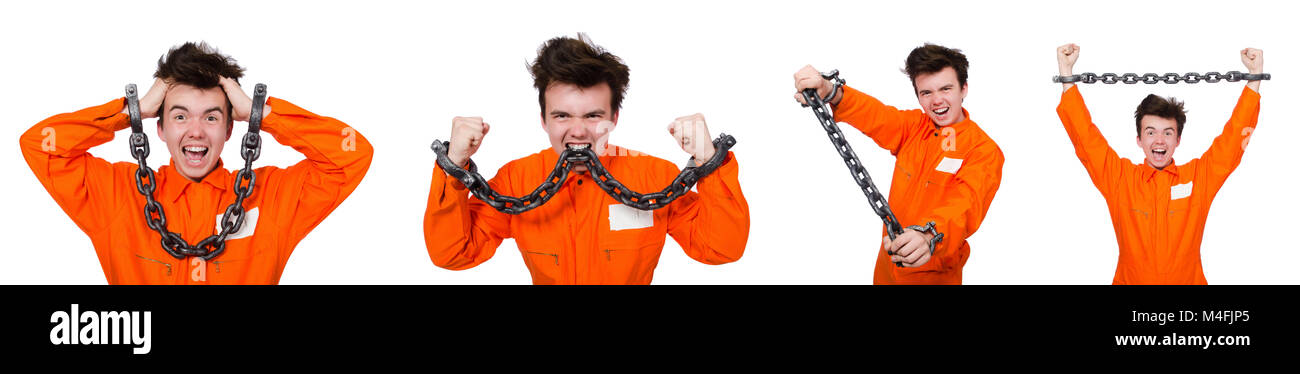 Young inmate with chains isolated on the white Stock Photo - Alamy