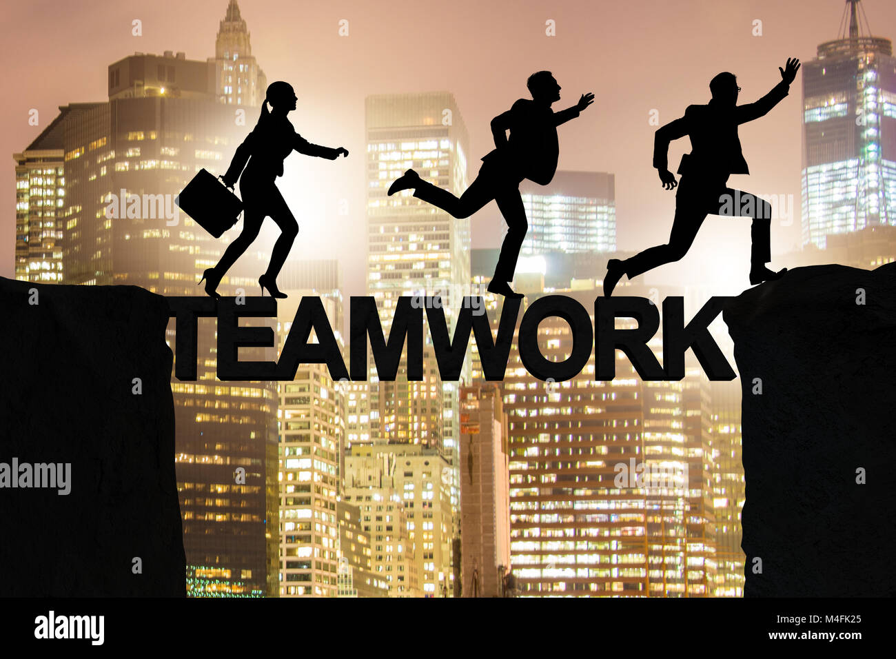 Teamwork concept with business people crossing bridge Stock Photo - Alamy