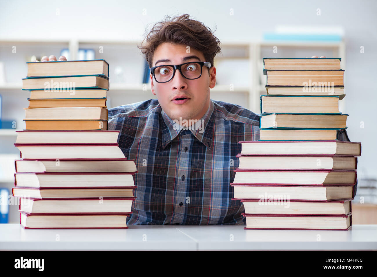Nerd funny student preparing for university exams Stock Photo - Alamy