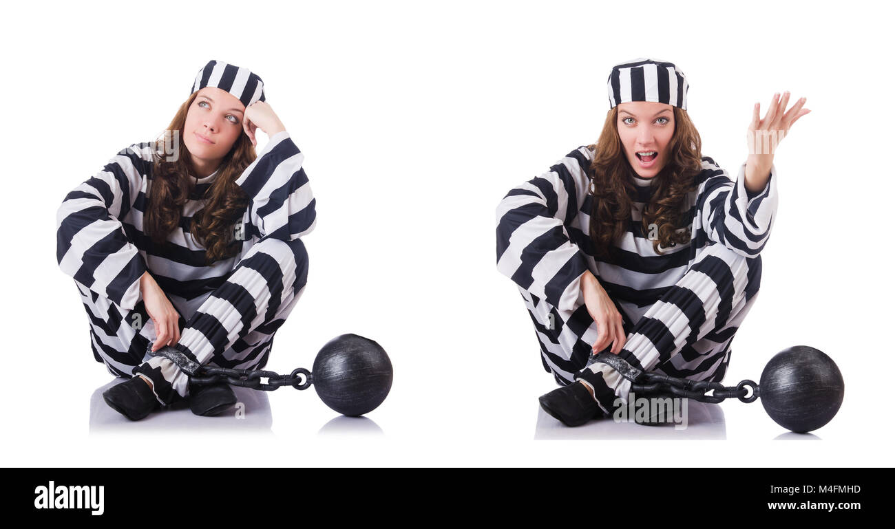 Prisoner in striped uniform on white Stock Photo - Alamy