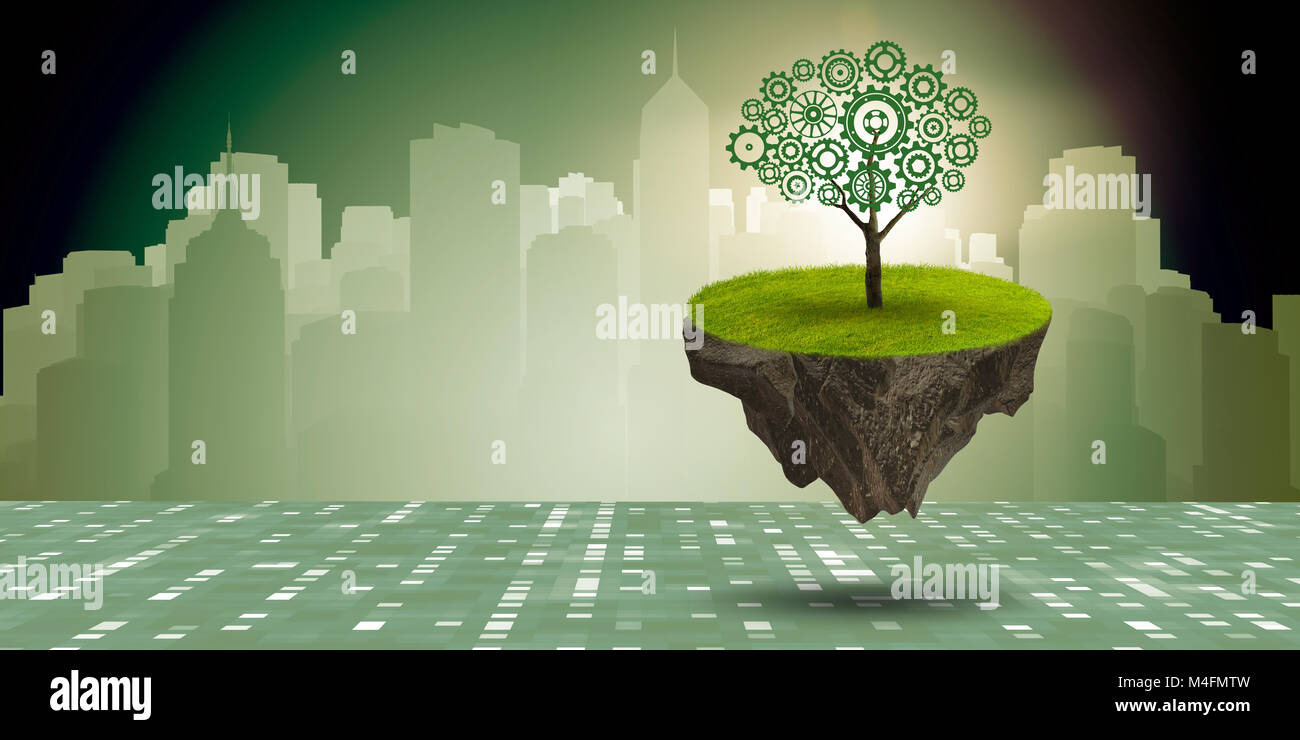 Single tree on floating island - 3d rendering Stock Photo - Alamy