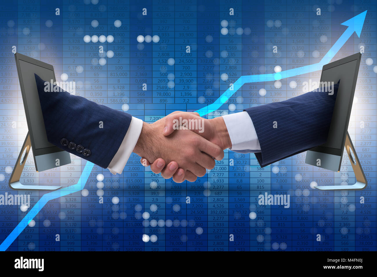 Two hands from screen in handshake concept Stock Photo - Alamy