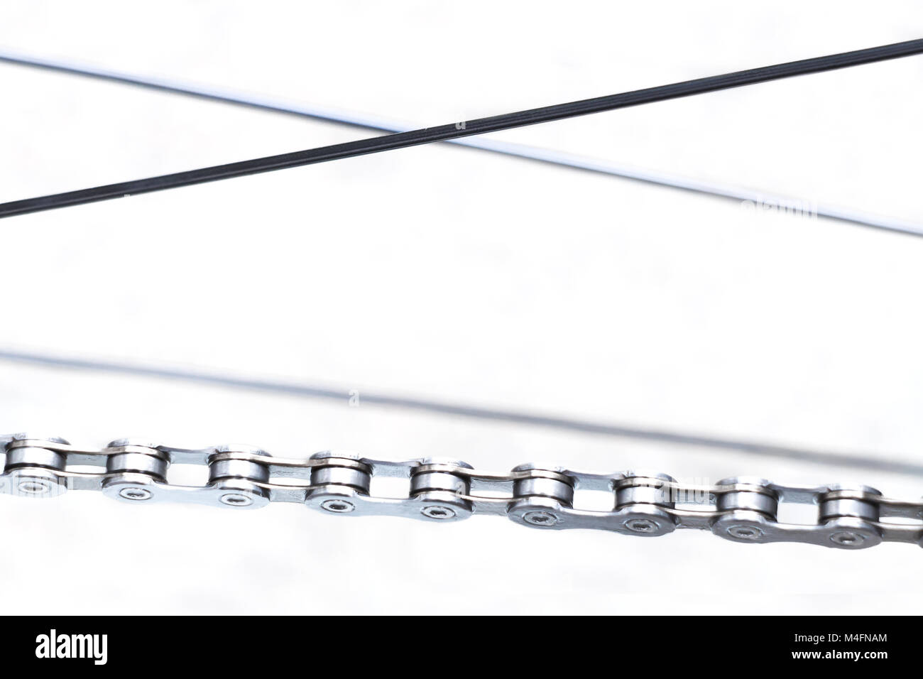 New and clean silver mountain bike chain detail for wallpaper or ...