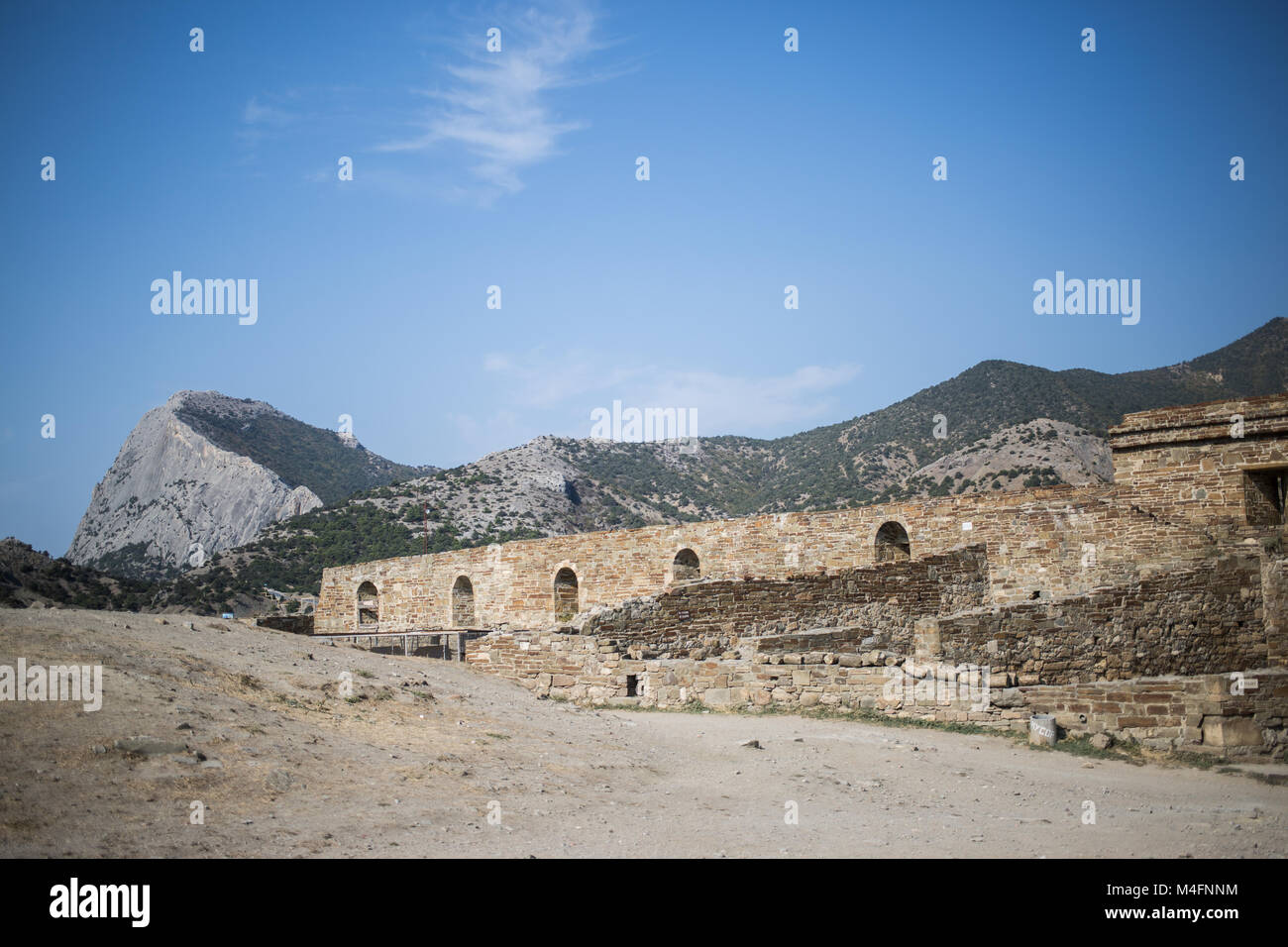 Wall of Genoa fortress in Sudak Crimea from the ground up on the hill ...