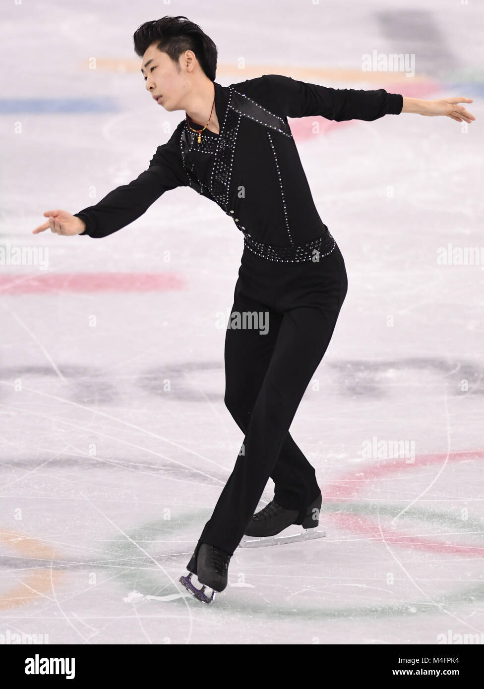 Pyeongchang, South Korea. 16th Feb, 2018. Jin Boyang of China competes ...