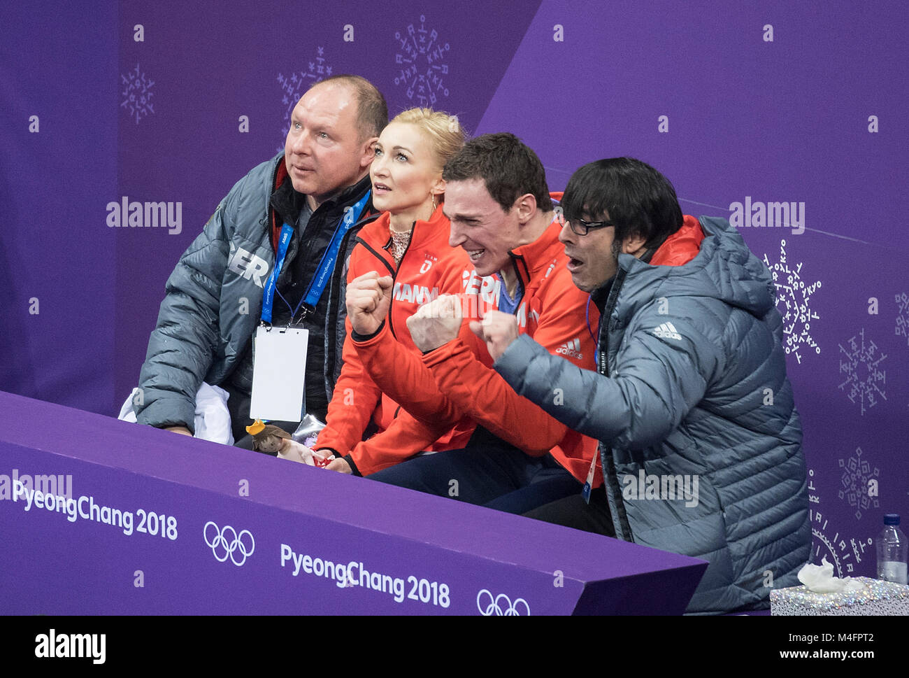 jubilation left to right coach Alexander KOENIG (Konig), Aljona ...