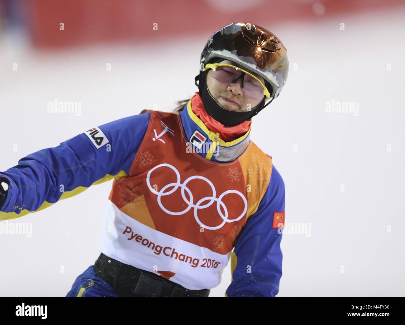 Pyeongchang, South Korea. 16th Feb, 2018. Xu Mengtao of China reacts ...