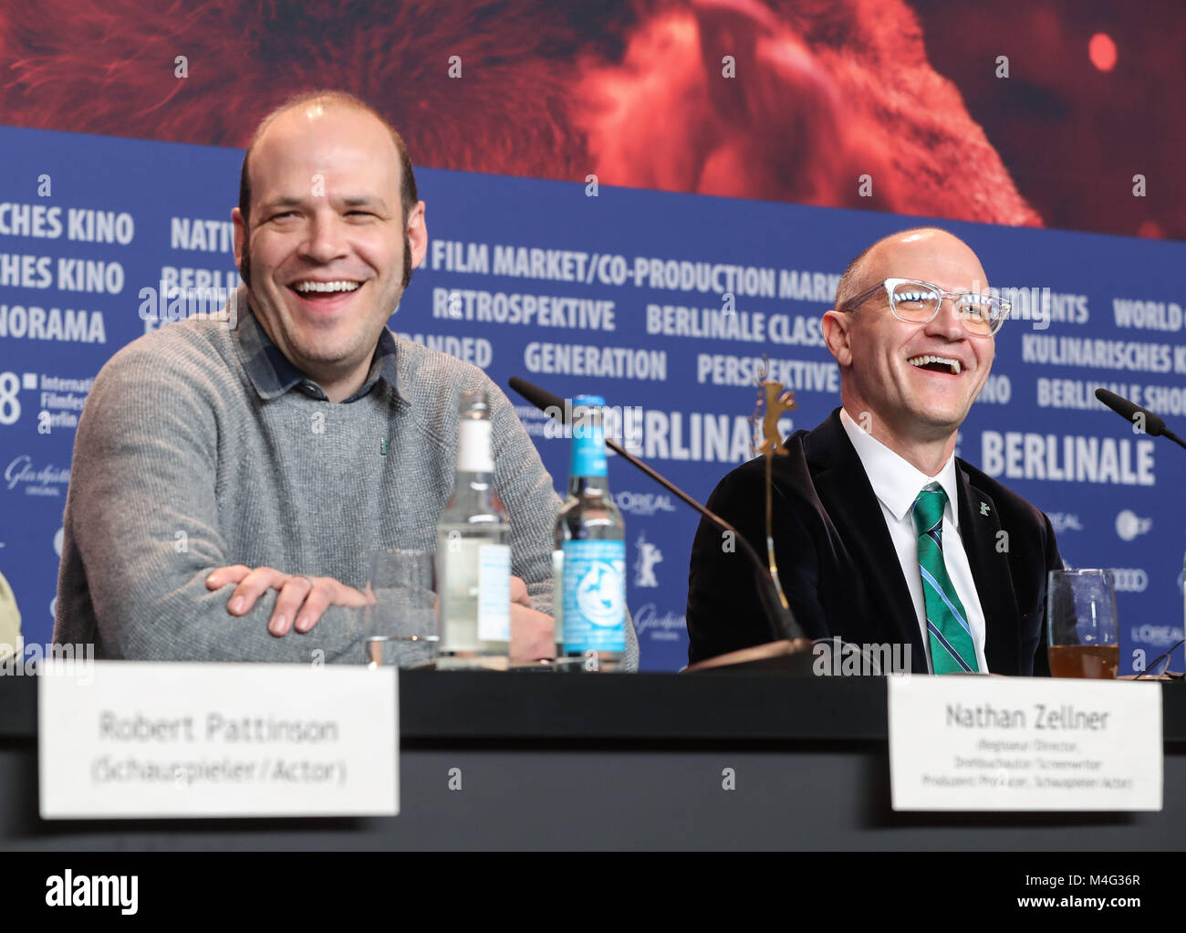 Berlin, Germany. 16th Feb, 2018. Directors David Zellner (R) and Nathan ...