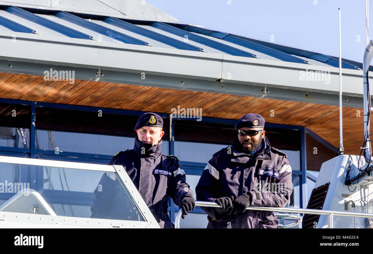 Sovereign Harbour, Eastbourne, UK. 16th February, 2018. HMS Puncher a ...