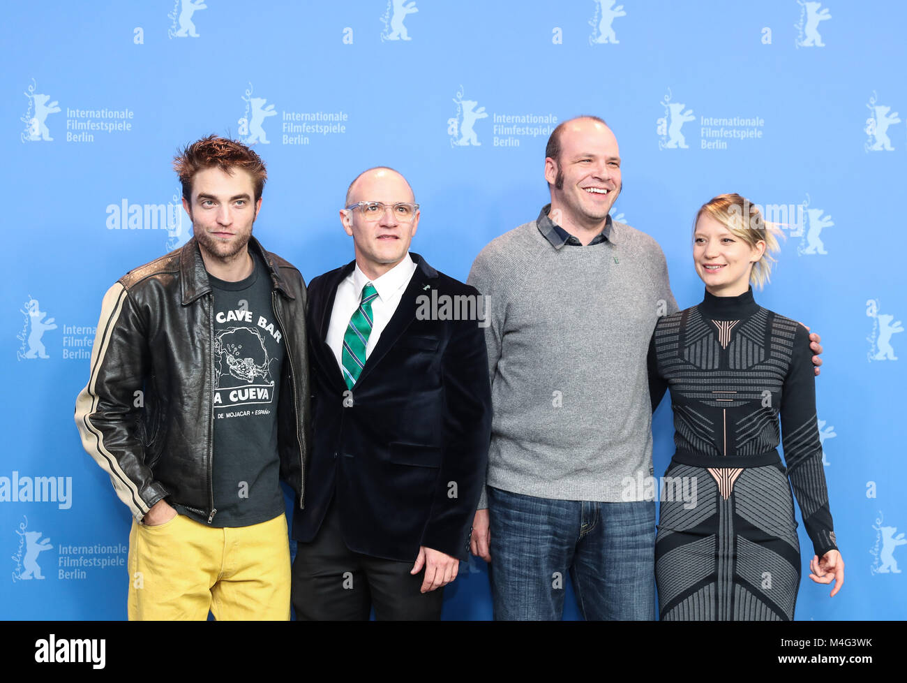 Berlin, Germany. 16th Feb, 2018. Directors David Zellner (2nd L) and ...