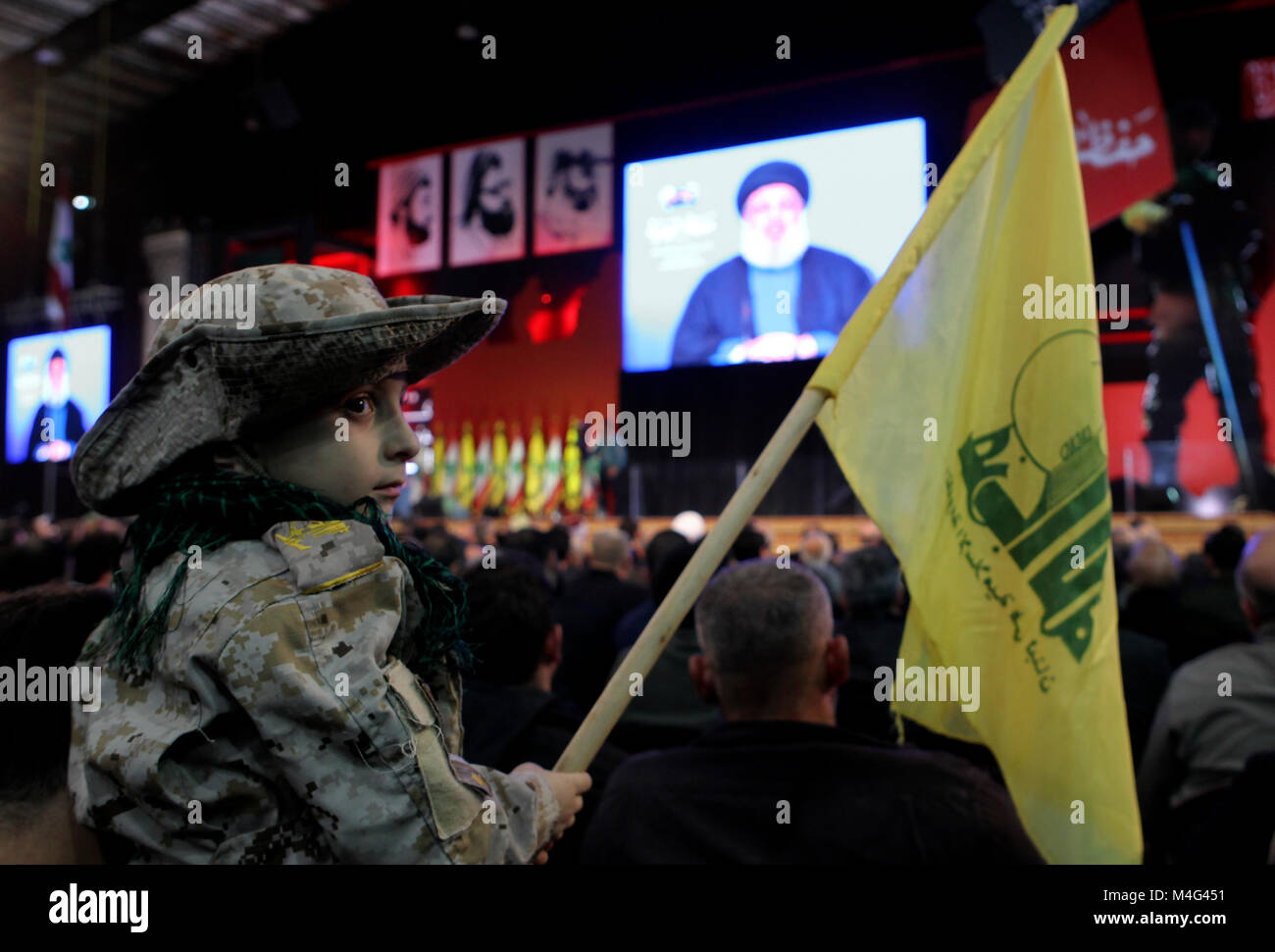 Beirut, Lebanon. 16 February 2018. A supporter of pro-Iranian Lebanese ...