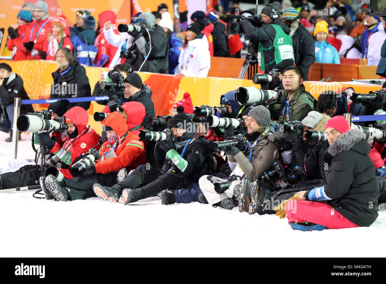 PyeongChang, South Korea. 16th Feb, 2018. Media photographers bundled ...